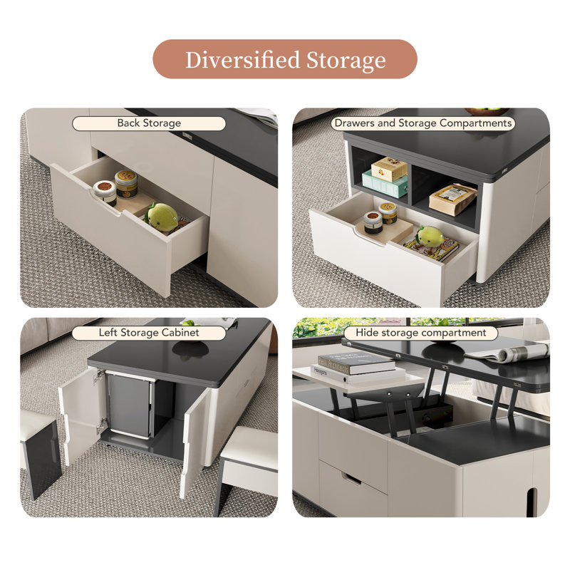 Ebern Designs Guyii Lift Top Coffee Table with Storage, Extendable Multi-Function Table ...